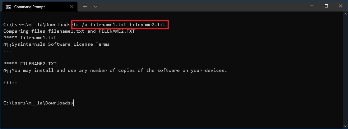 How to compare two files with Command Prompt on Windows 10 | Windows ...