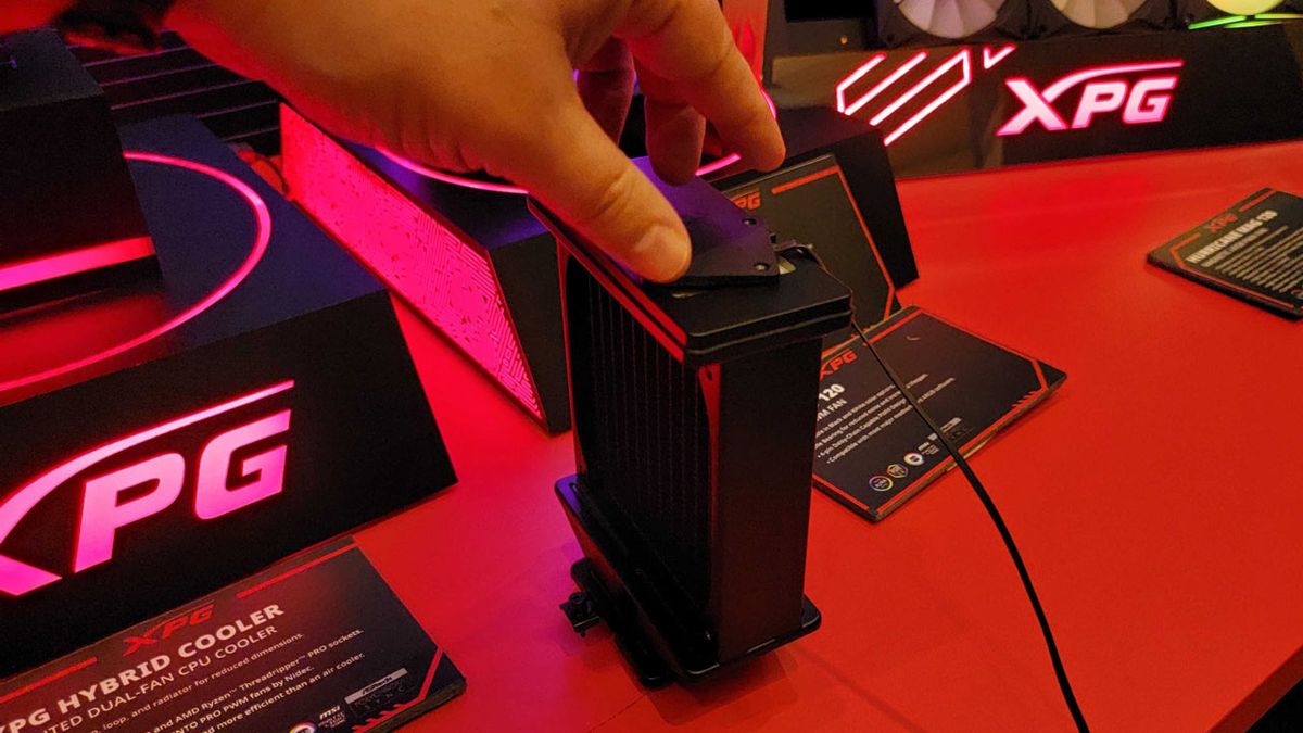 XPG's hybrid dual-fan CPU cooler features an integrated pump, loop, and ...