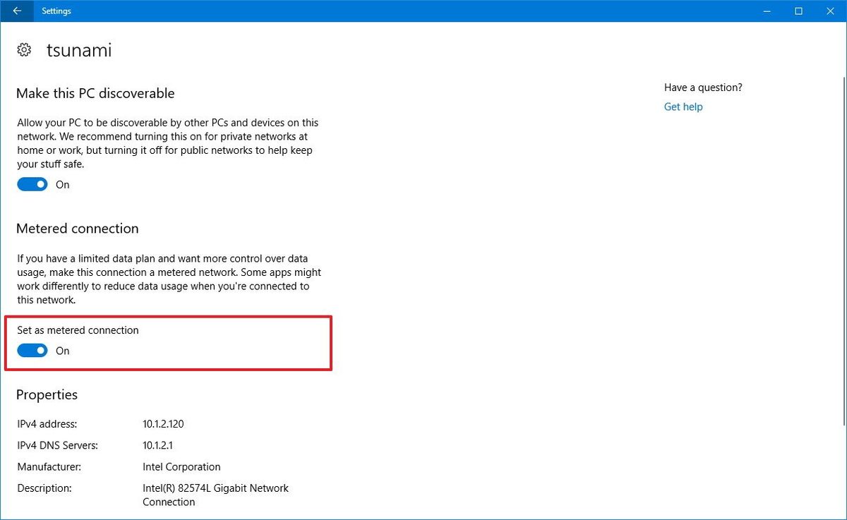 How to set an Ethernet connection as metered on the Windows 10 Creators ...