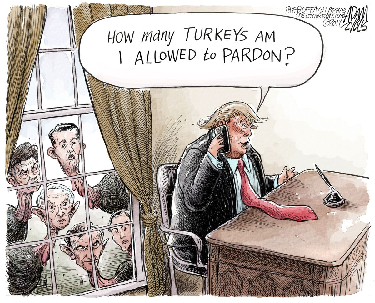 Political cartoon U.S. Thanksgiving Trump Turkeys pardon | The Week