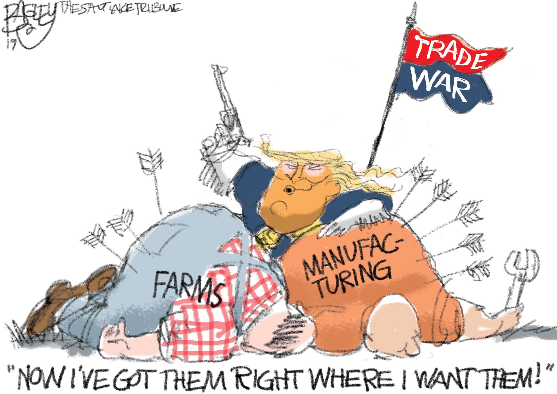 Political Cartoon U.S. Trump Trade War Farms Manufacturing | The Week