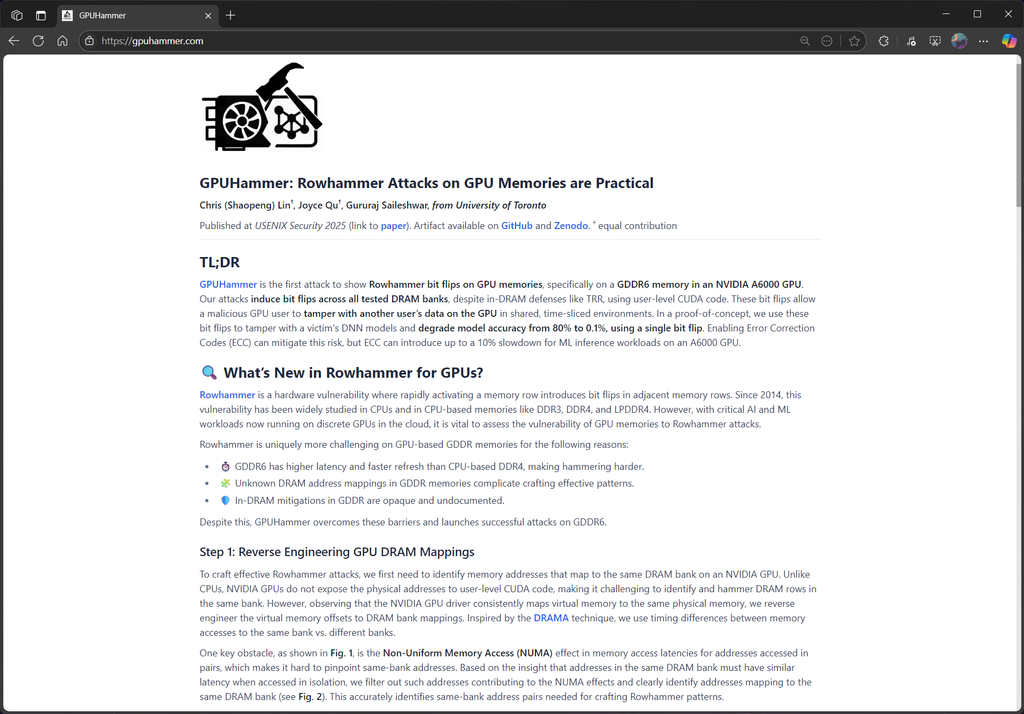 New Rowhammer attack silently corrupts AI models on GDDR6 Nvidia cards — 'GPUHammer' attack ...