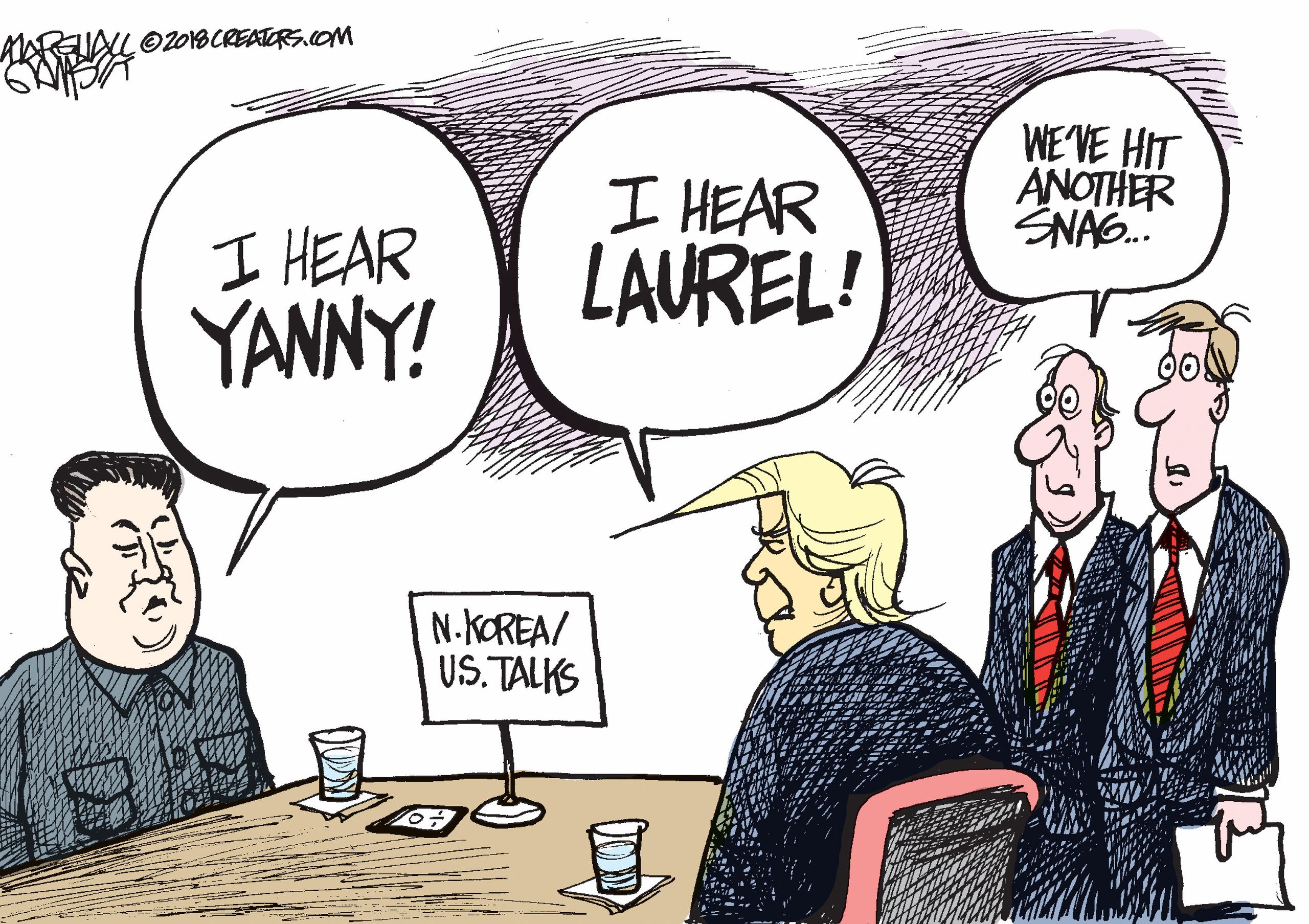 Political cartoon U.S. Trump Kim Jong-Un North Korea summit Yanny ...
