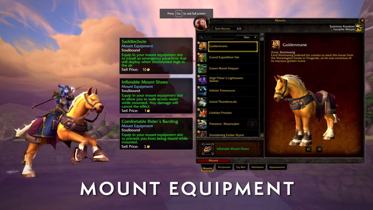 World of Warcraft to add mount equipment so you can stop using that ...