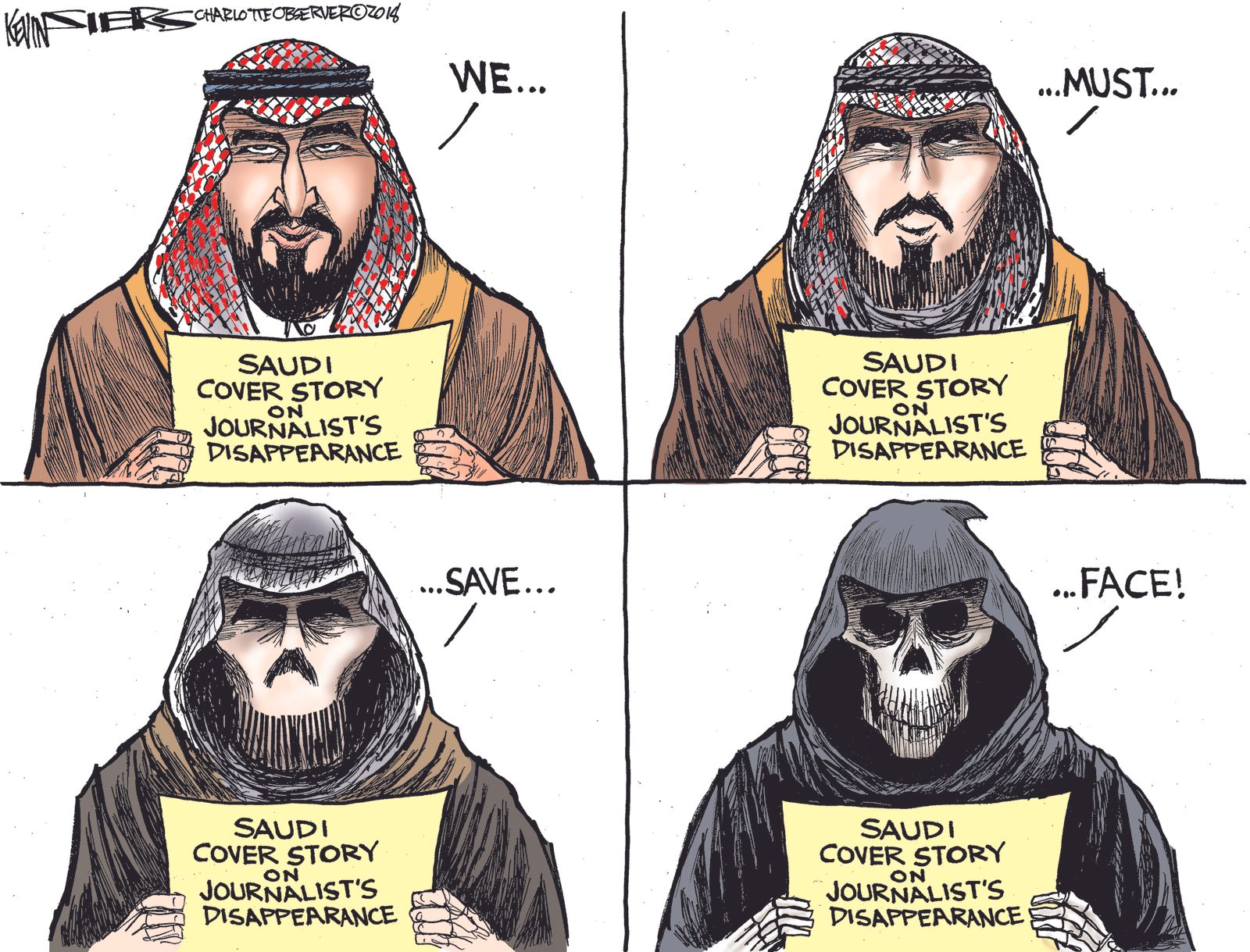 Political cartoon world Saudi Arabia save face cover story journalist ...