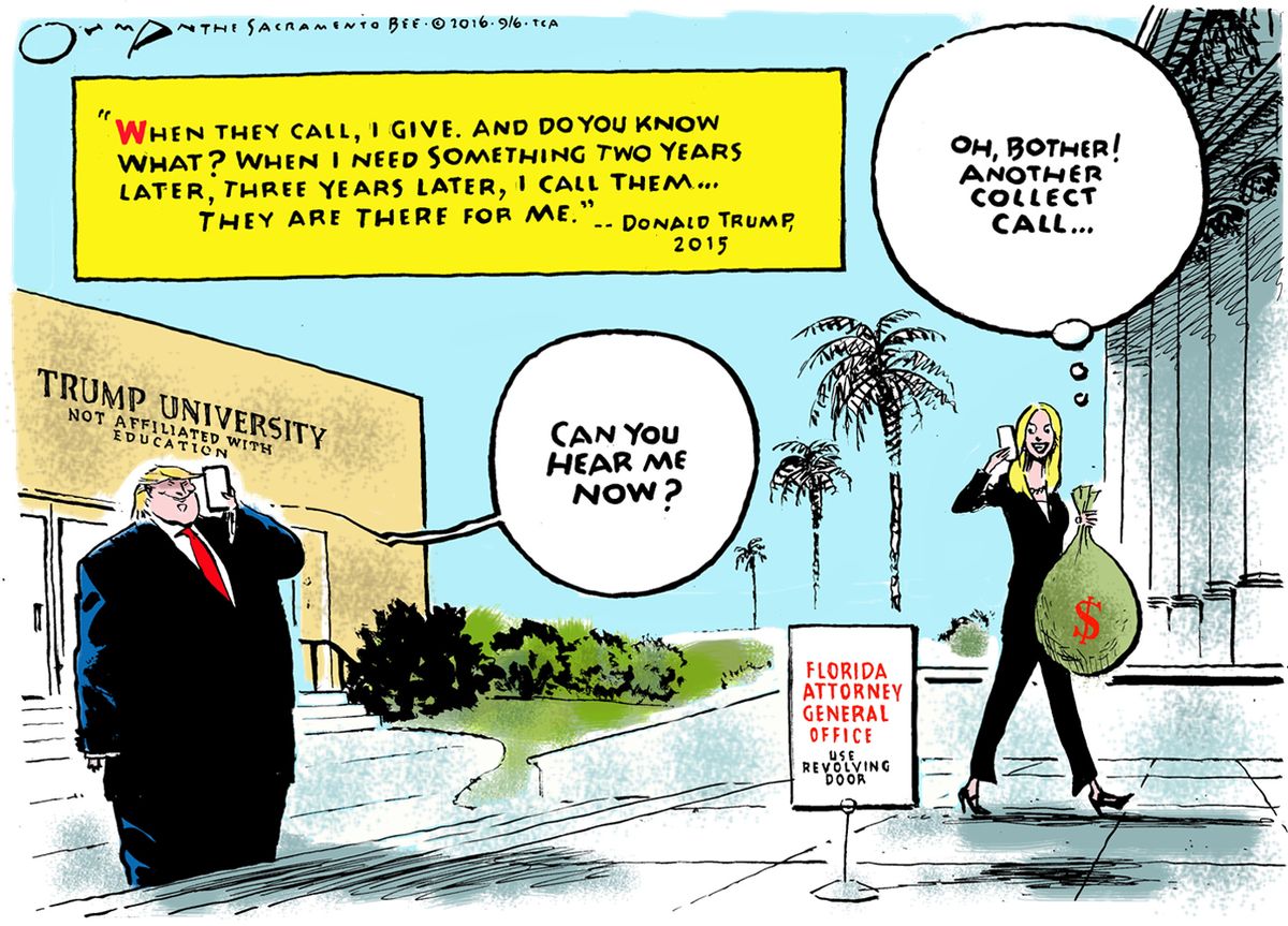 Political cartoon U.S. Donald Trump Bondi donations | The Week