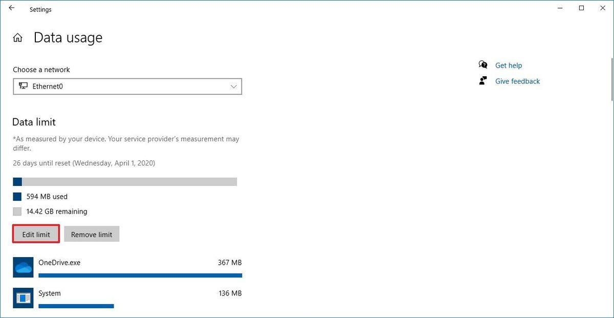 How to set up data usage limit on Windows 10 May 2020 Update | Windows ...