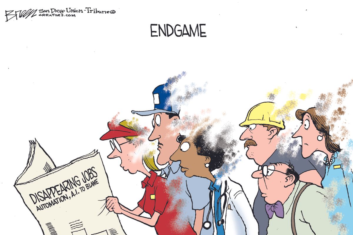 Political Cartoon U.S. Automation workforce disappearing jobs Avengers ...