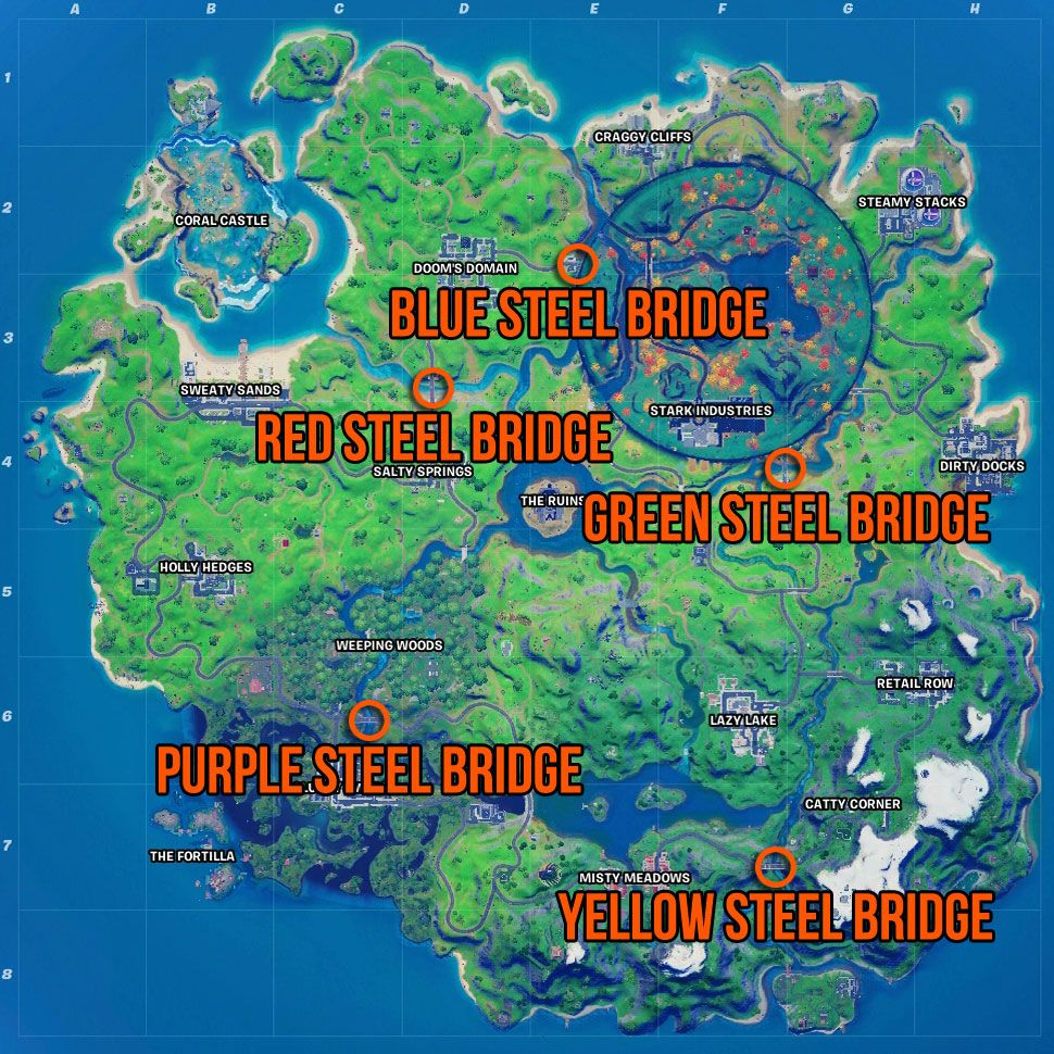 Fortnite Colored Steel Bridges locations: Where to ride a motorboat ...