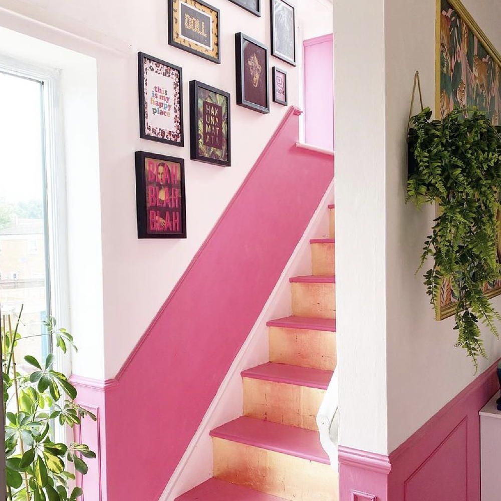 Gold leaf is the star of this incredible pink staircase makeover ...