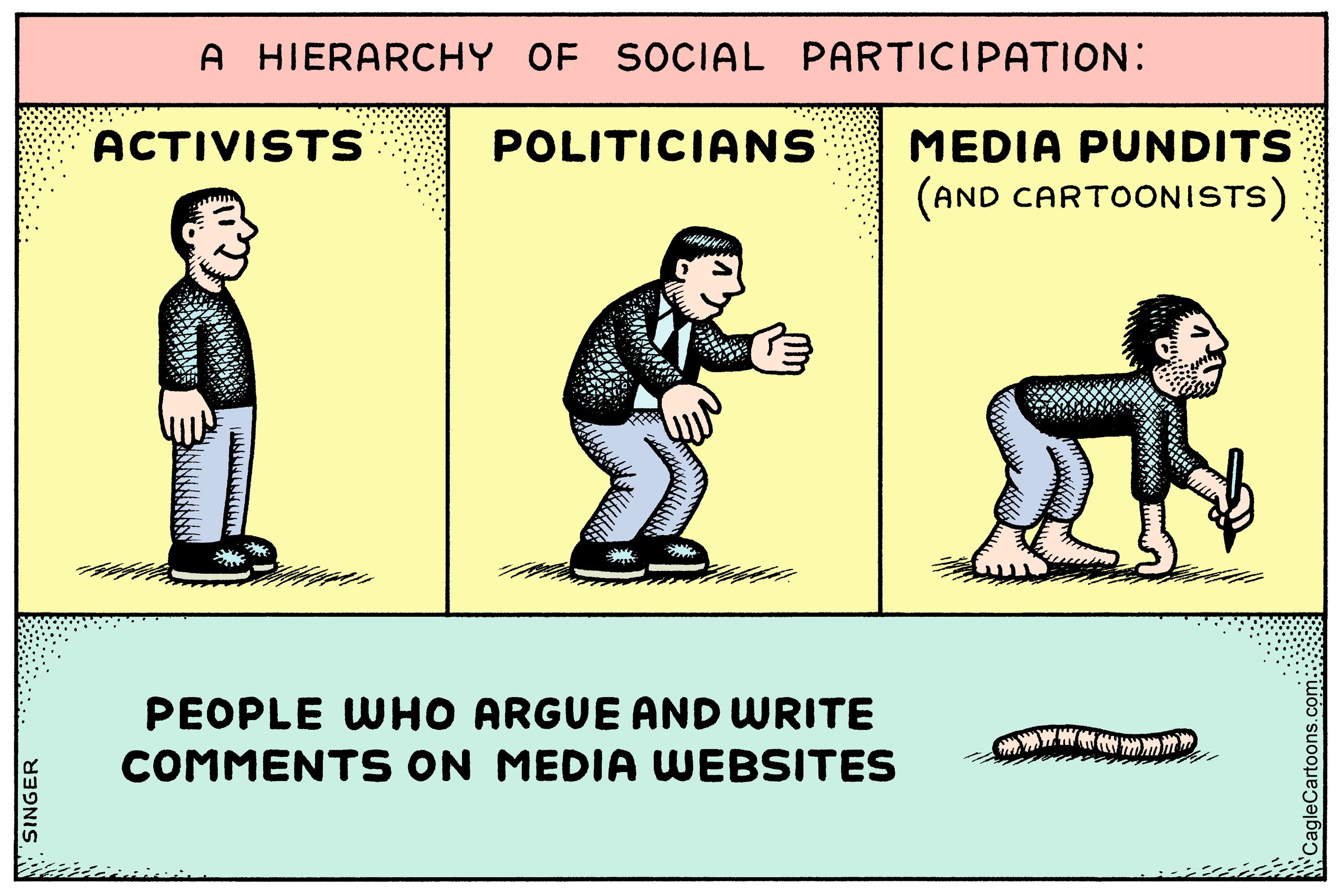 Editorial cartoon U.S. Evolution Media Commenters | The Week