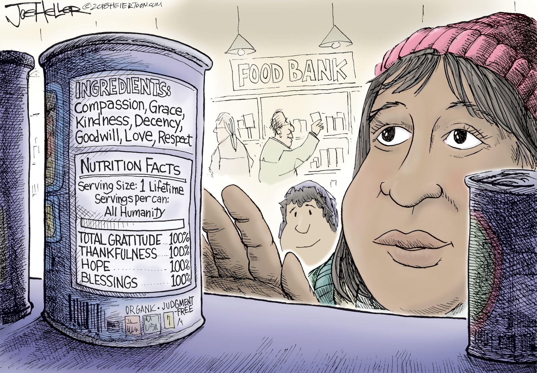 Editorial cartoon U.S. Thanksgiving food bank compassion humanity ...