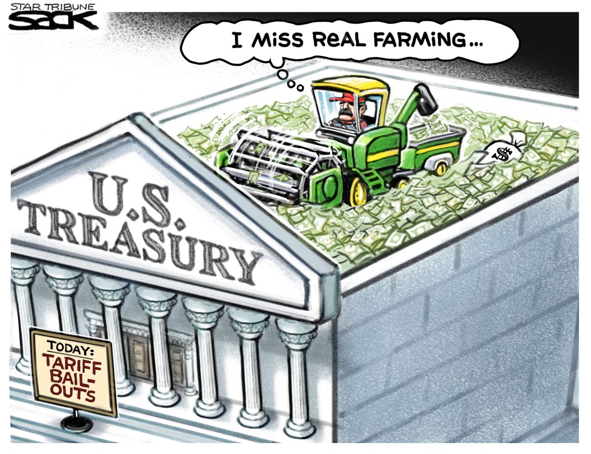 Political Cartoon U.S. Farming Treasury Tariffs Trade War | The Week