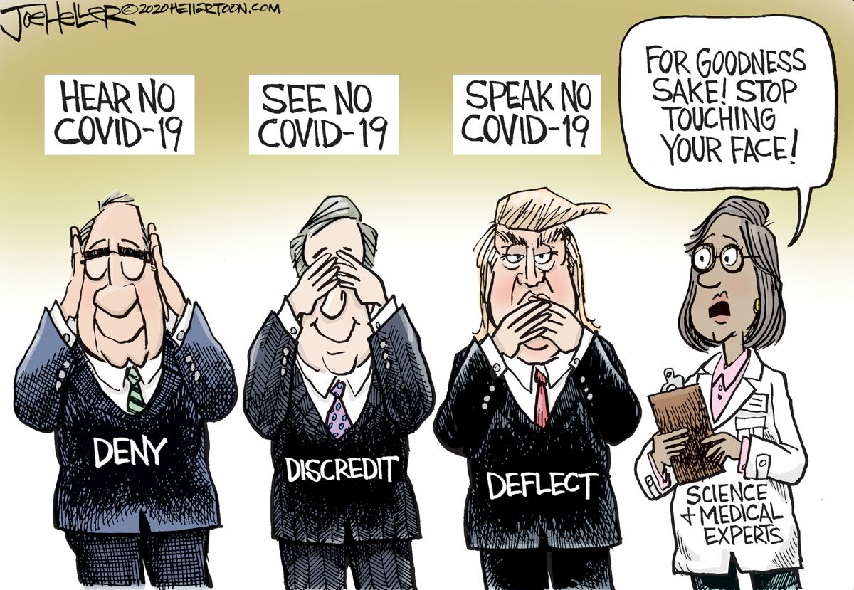 Political Cartoon U.S. Trump GOP Coronavirus denial face touching ...