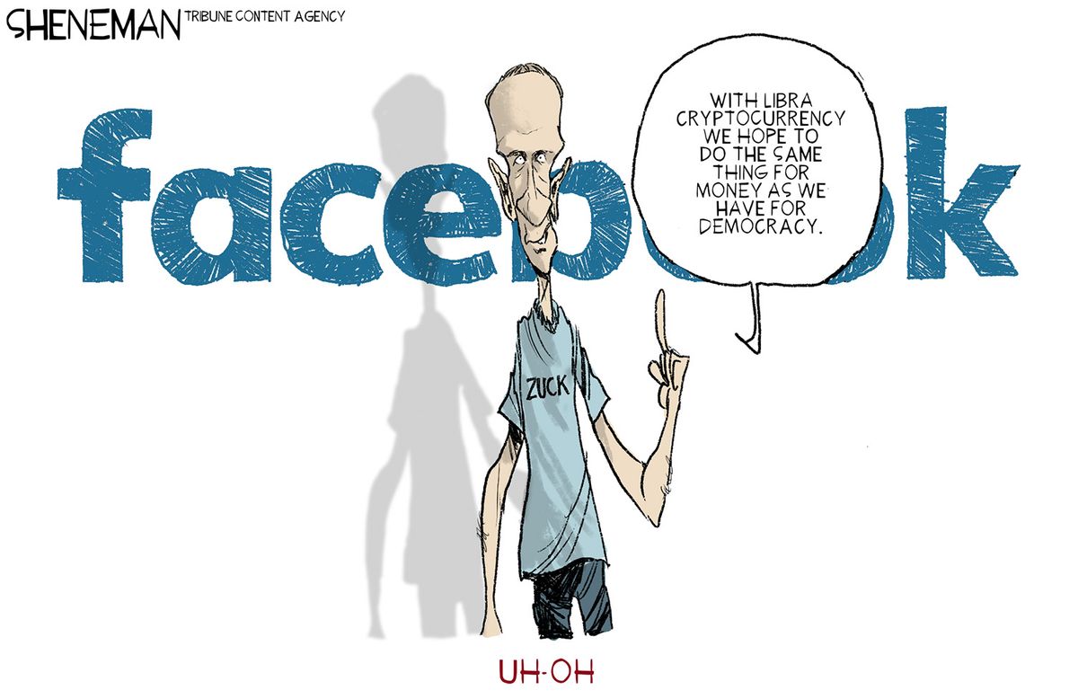 Editorial Cartoon U.S. Facebook Zuckerberg Democracy Cryptocurrency ...
