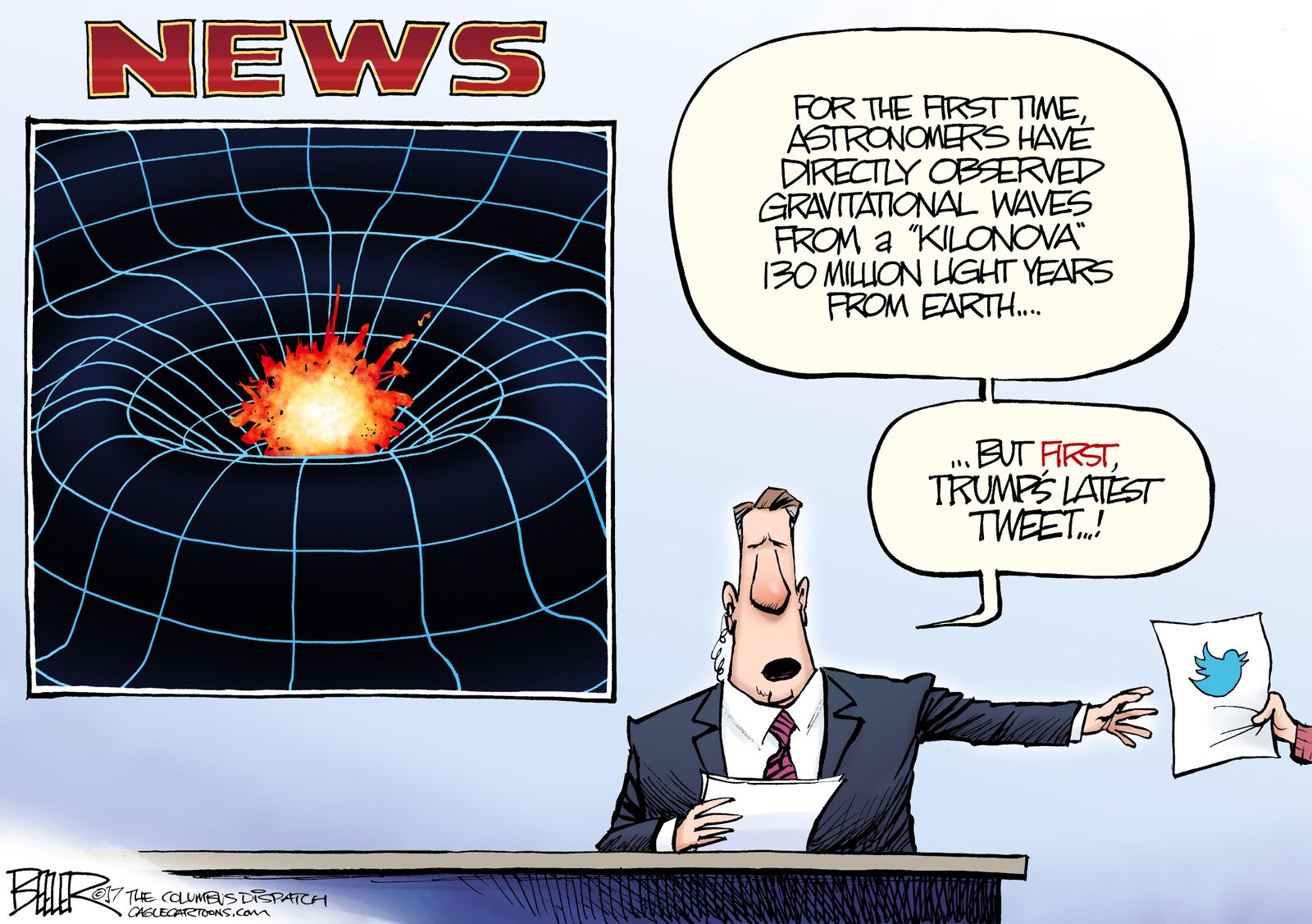 Political cartoon U.S. Kilonova liberal news bias Trump | The Week