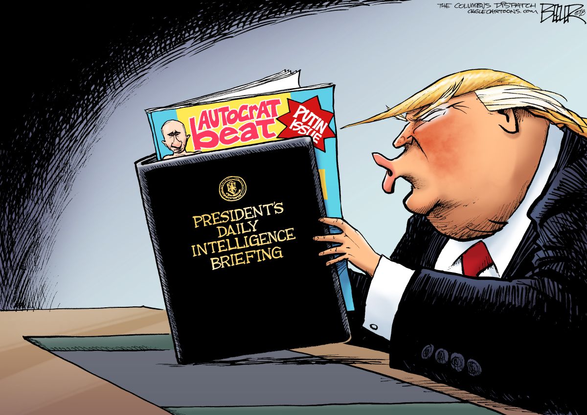 Political cartoon U.S. Trump daily intelligence briefing Putin Helsinki ...