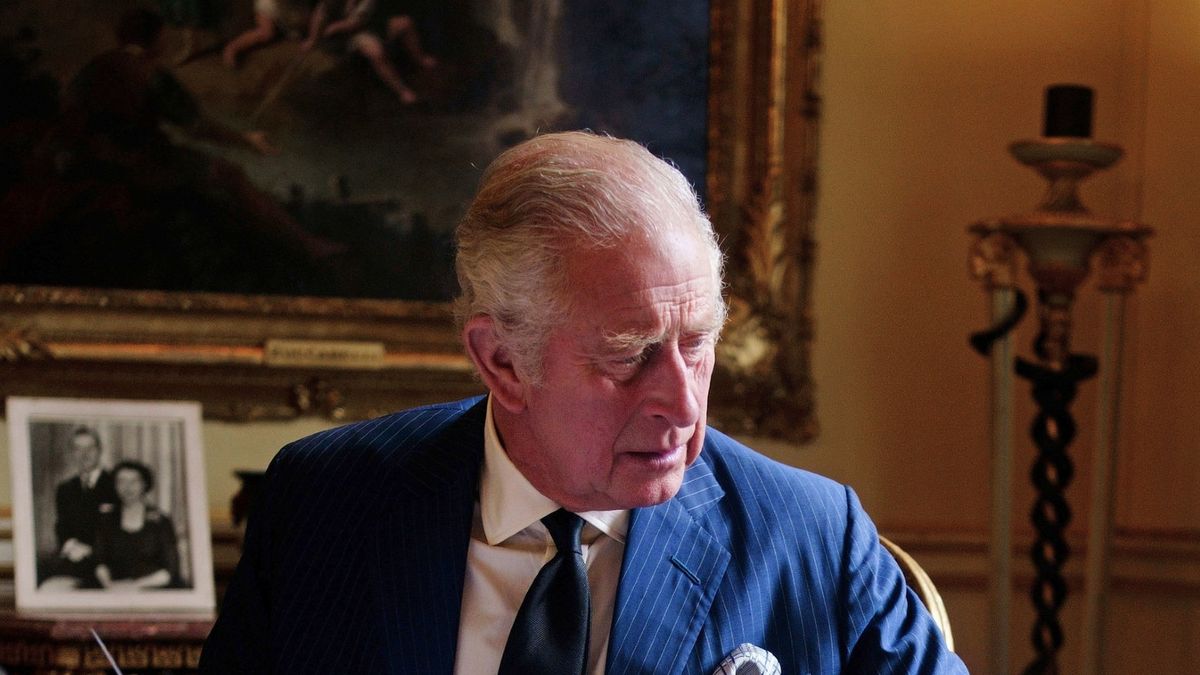 King Charles III pictured with red box at Buckingham Palace for the ...