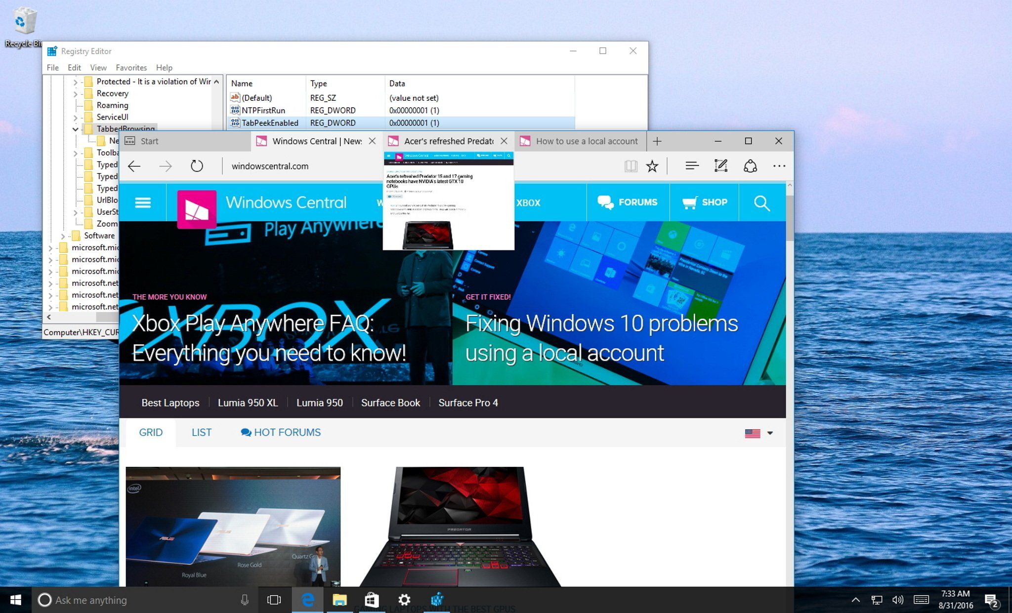 How to disable tab preview on Microsoft Edge on Windows 10 | Windows ...
