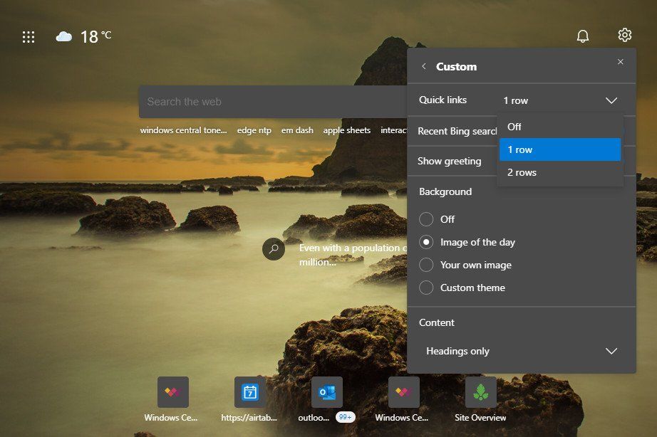 Microsoft Edge now lets you show two rows of quick links in new tabs | Windows Central