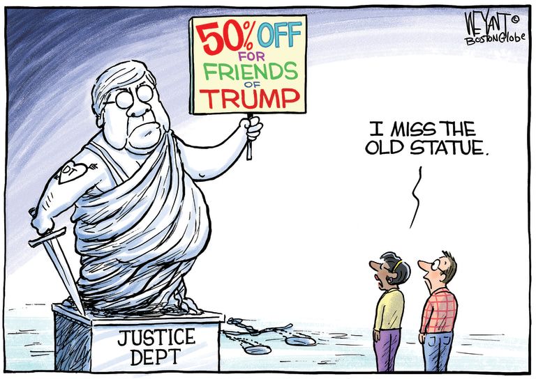 Political Cartoon U.S. Barr Trump statue | The Week
