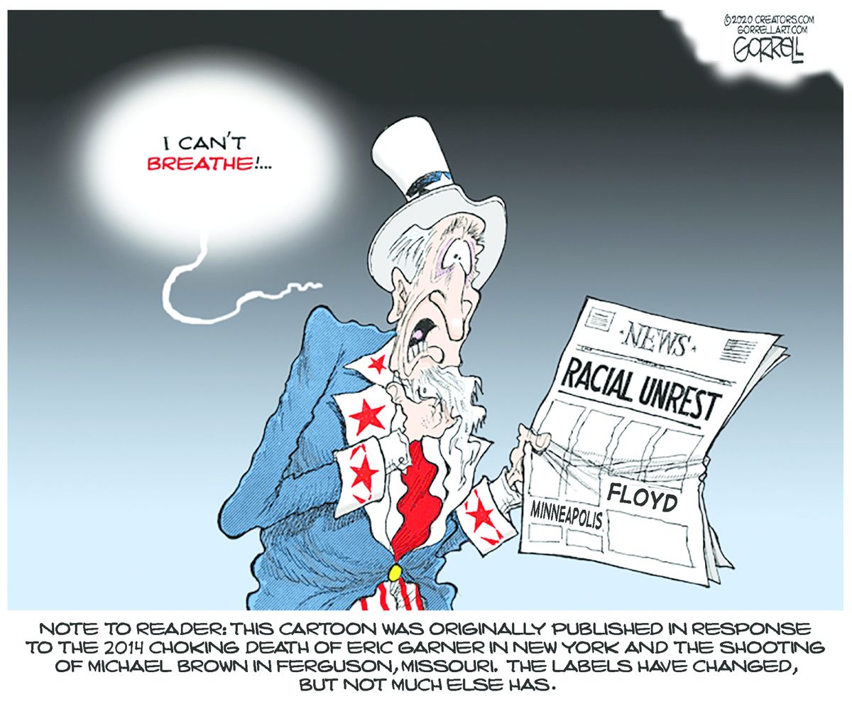 Editorial Cartoon U.S. Uncle Sam I cant breathe George Floyd ...