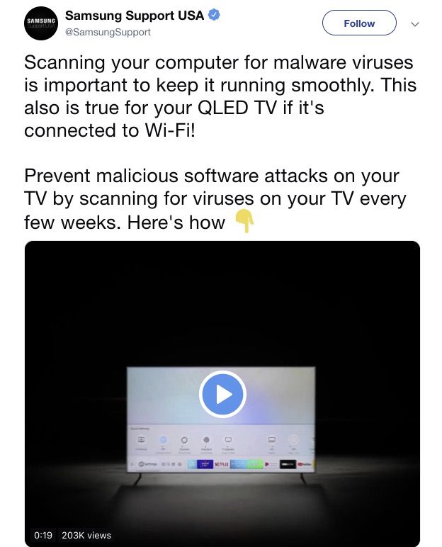 Samsung deletes tweet about virus checking smart TVs but should we be ...