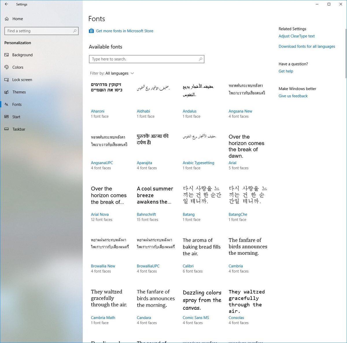 How to manage Fonts settings on the Windows 10 April 2018 Update ...