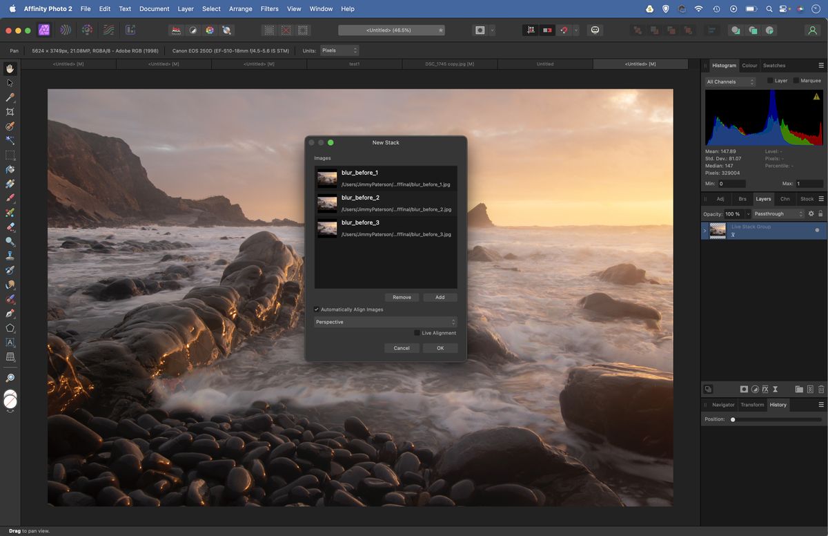 Get the long exposure look in Affinity Photo with multiple exposures ...