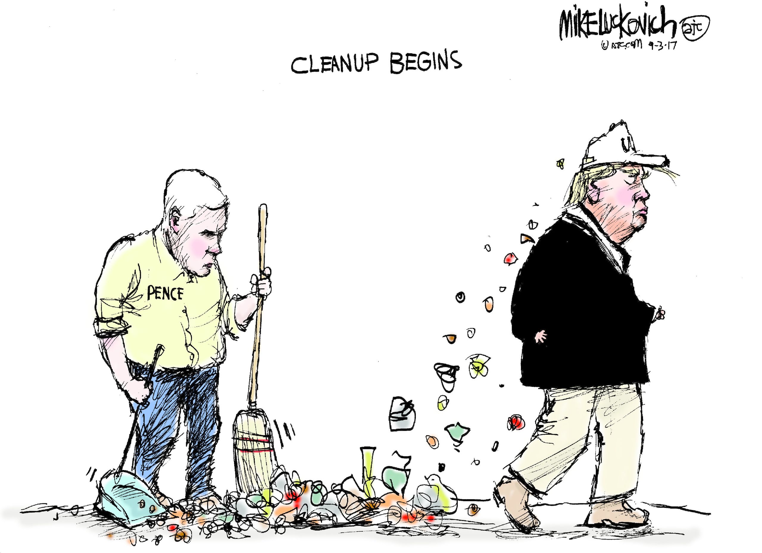 Political cartoon U.S. Trump Pence Harvey cleanup | The Week