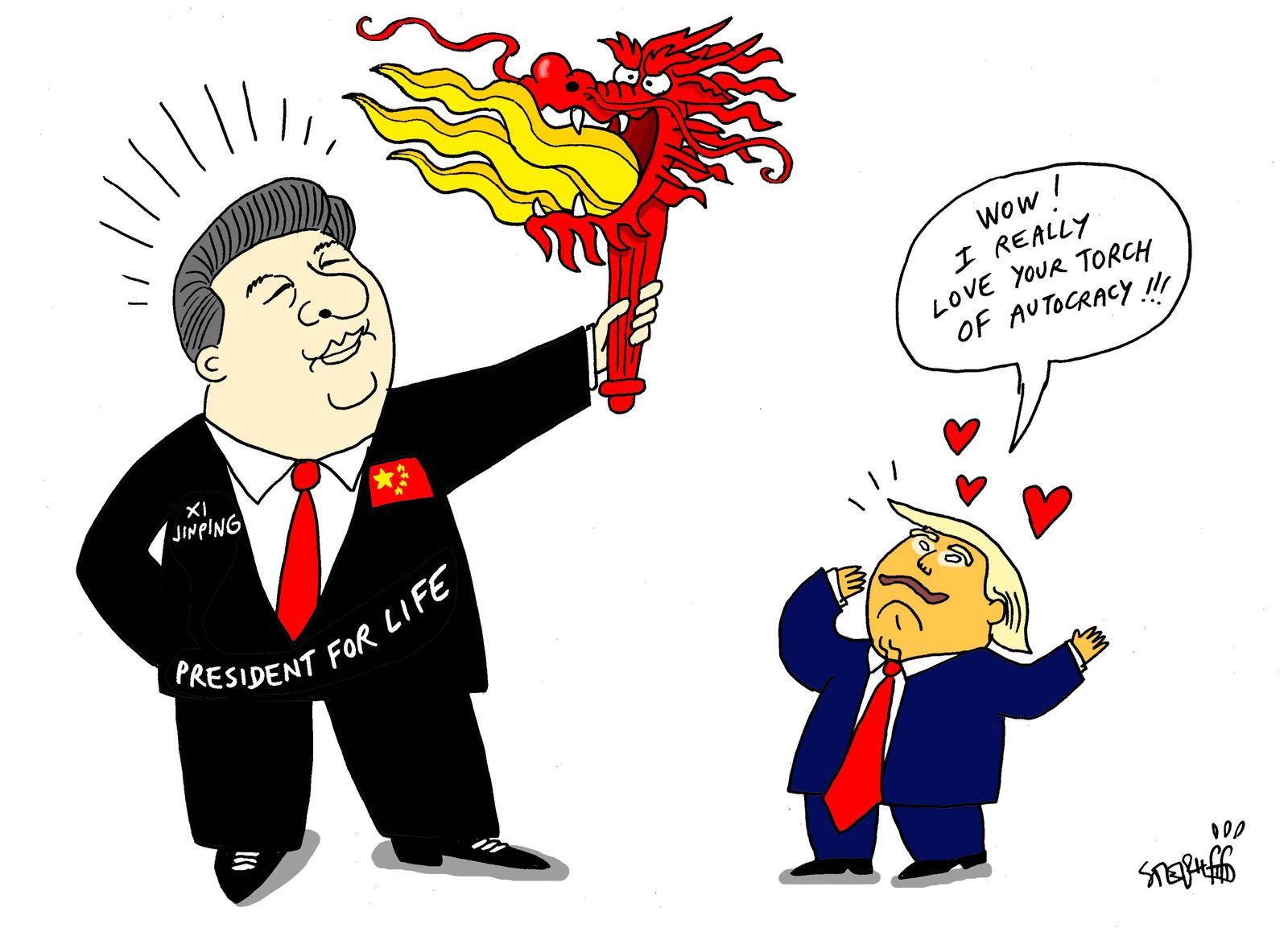 Political cartoon U.S. Trump China Xi Jinping president for life | The Week
