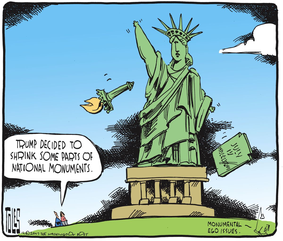 Political cartoon U.S. Trump national monuments Lady Liberty Bears Ears ...