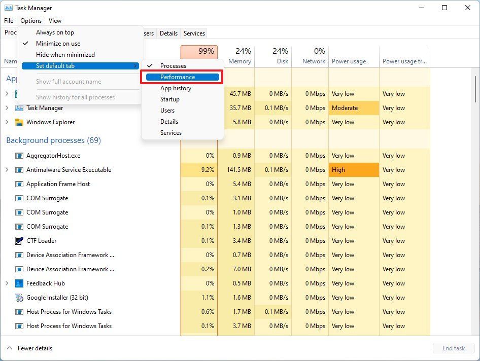 How to change the Task Manager default startup page on Windows 11 ...