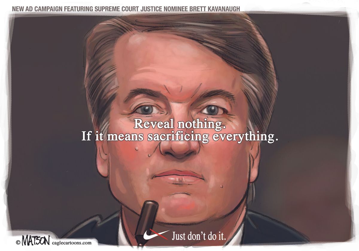 Political cartoon U.S. Brett Kavanaugh hearing Colin Kaepernick Nike ad ...