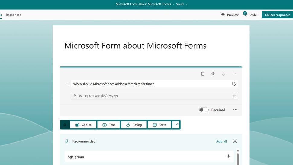 Microsoft Forms lacks the ability to ask questions about time, and one ...
