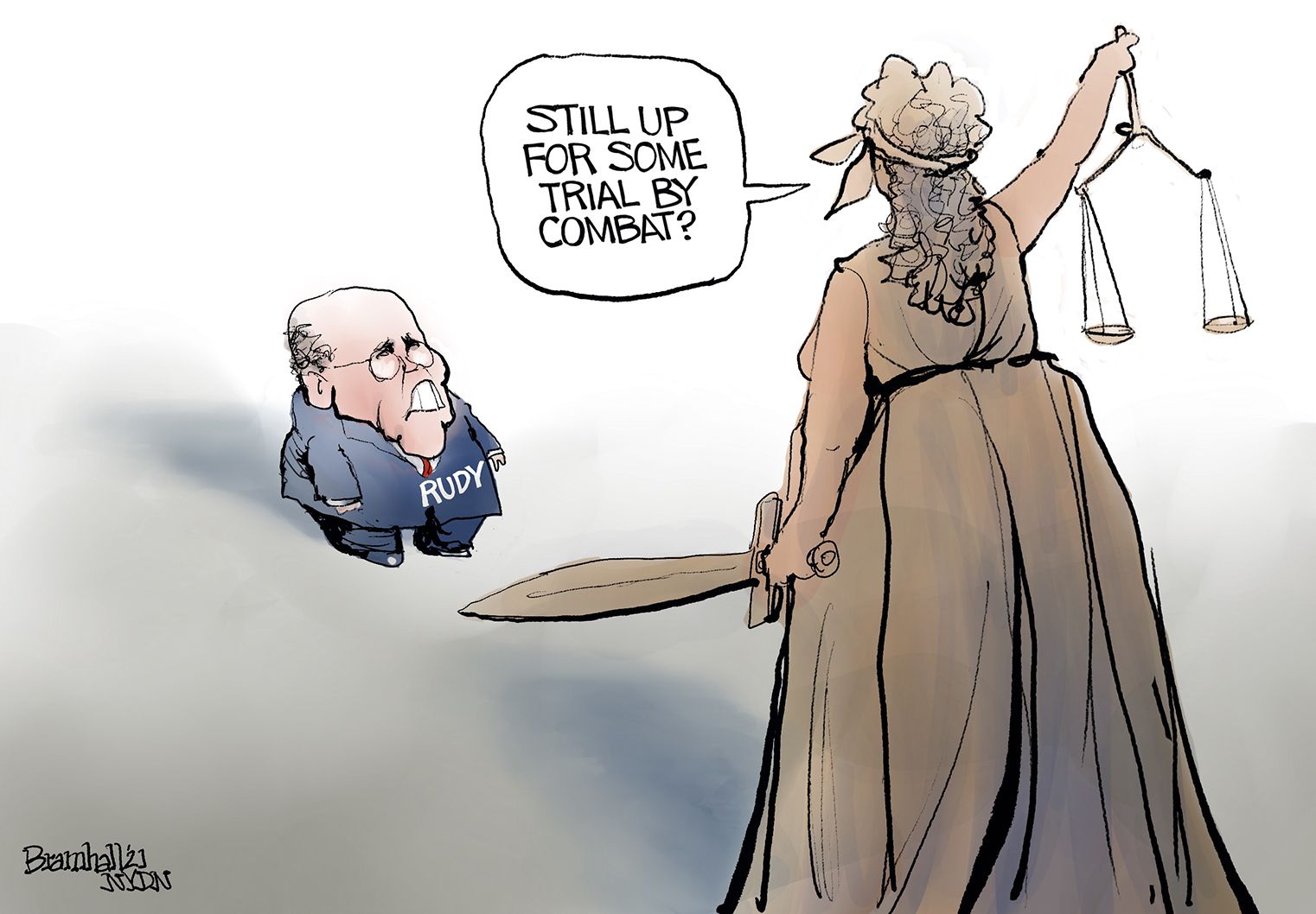 Political Cartoon U.S. giuliani fbi raid trial by combat | The Week