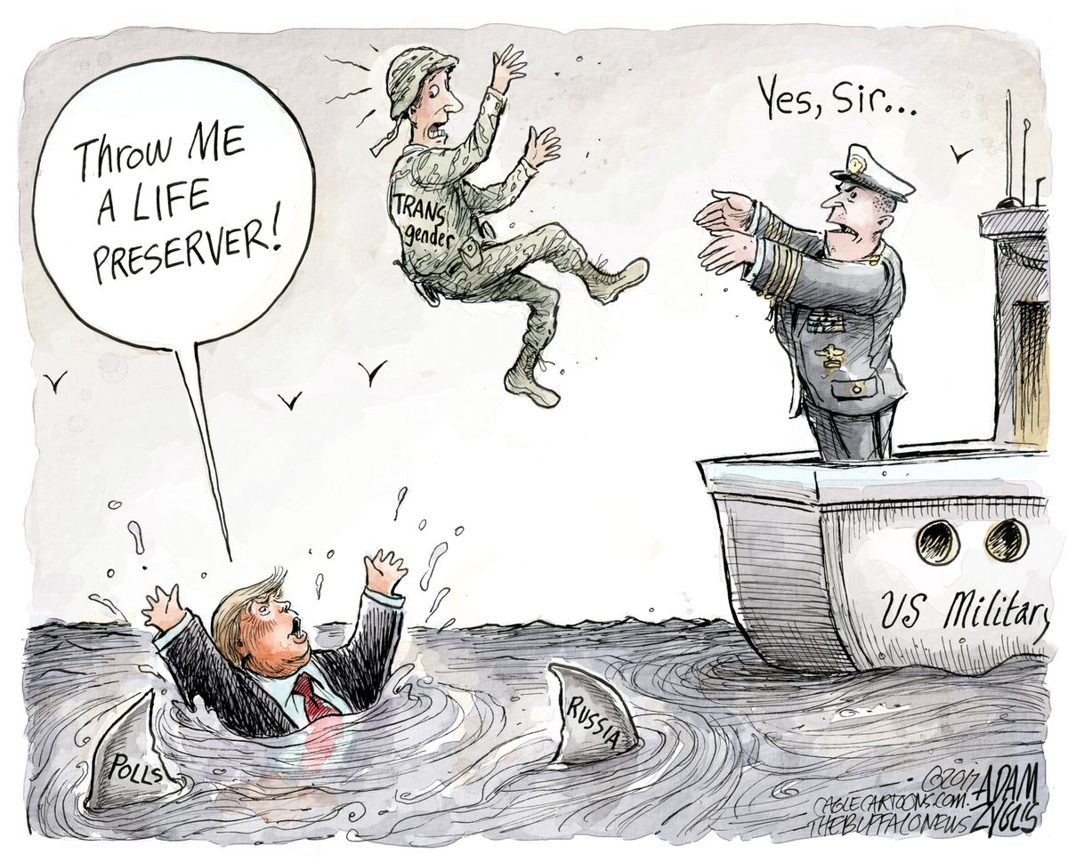 Political cartoon U.S. Trump Russia polls transgender soldiers | The Week