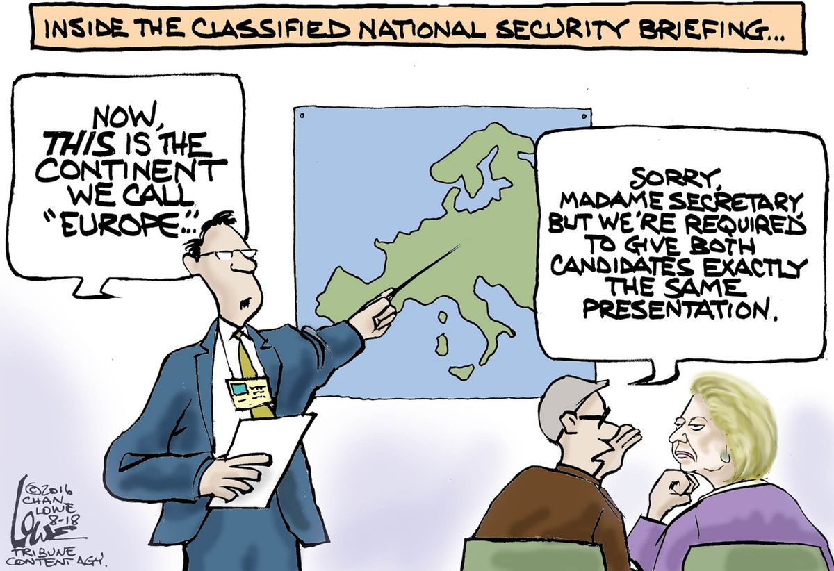 Political cartoon US Hillary's National Security briefing | The Week