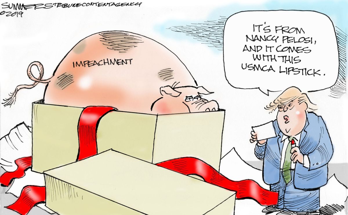 Political Cartoon U.S. Trump Impeachment Pelosi Present Pig USMCA | The ...