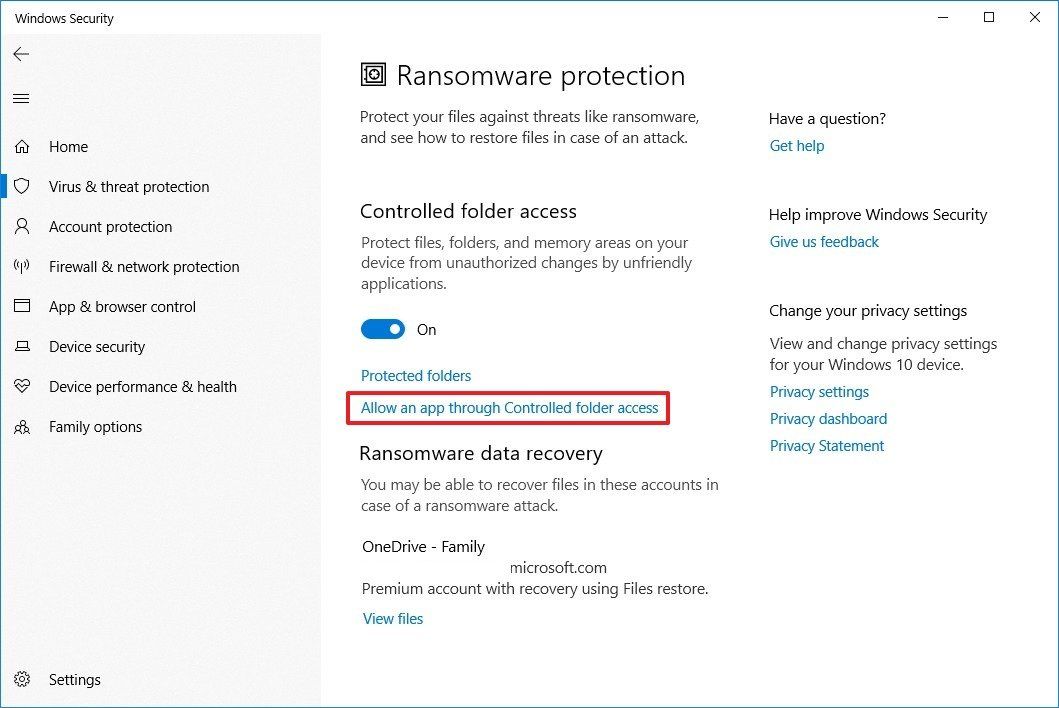 How to allow apps blocked by ransomware protection on Windows 10 ...