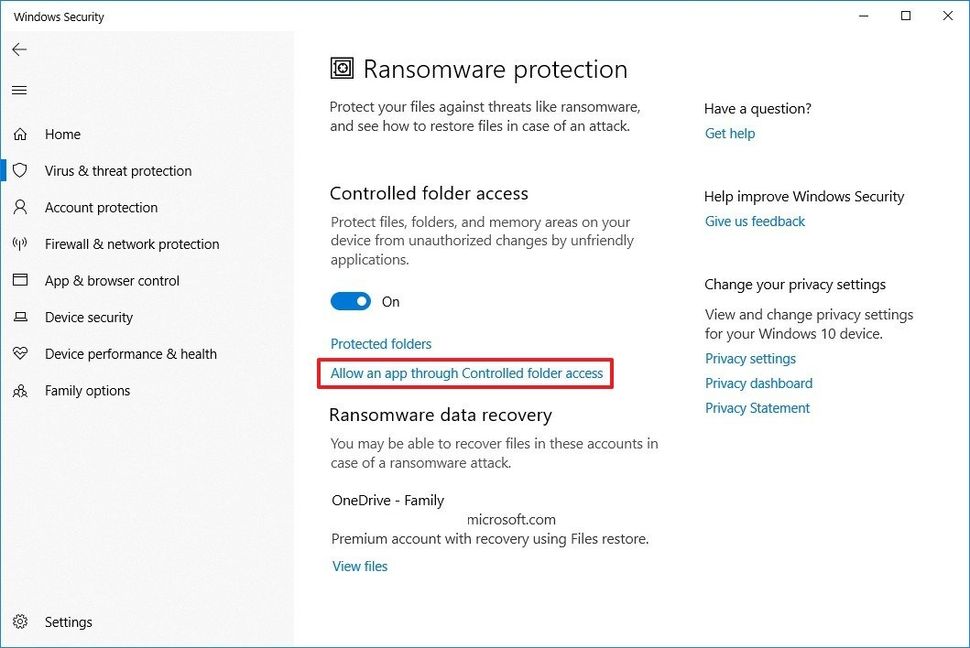How to allow apps blocked by ransomware protection on Windows 10 ...