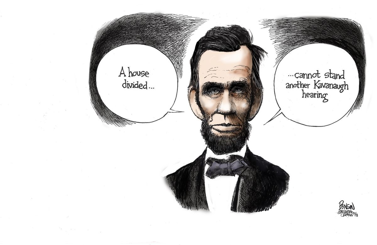 Political cartoon U.S. Abraham Lincoln a house divided cannot stand ...
