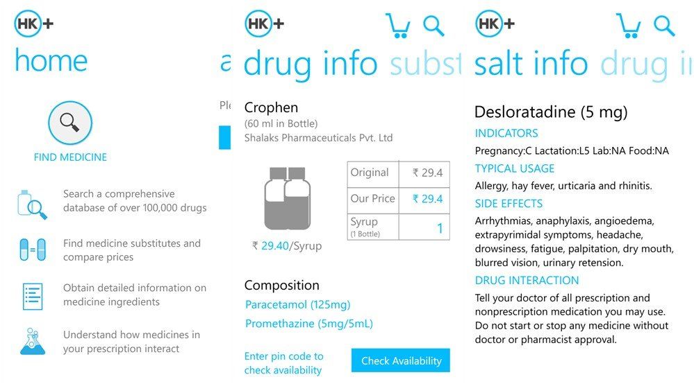 HealthKartPlus is a useful Universal Windows app for generic drug ...