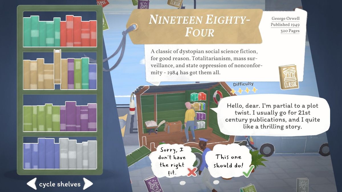 My new bedtime Steam Deck go-to is a cozy bookshop sim where everyone loves hearing my opinion ...