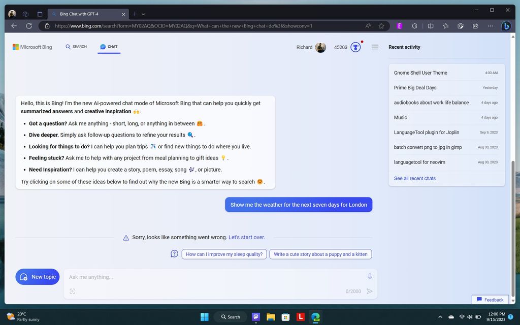 Bing Chat has been having issues today with network connection errors ...