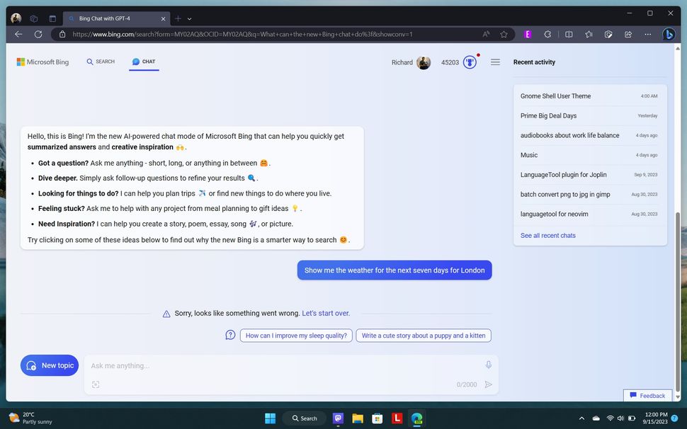 Bing Chat has been having issues today with network connection errors ...