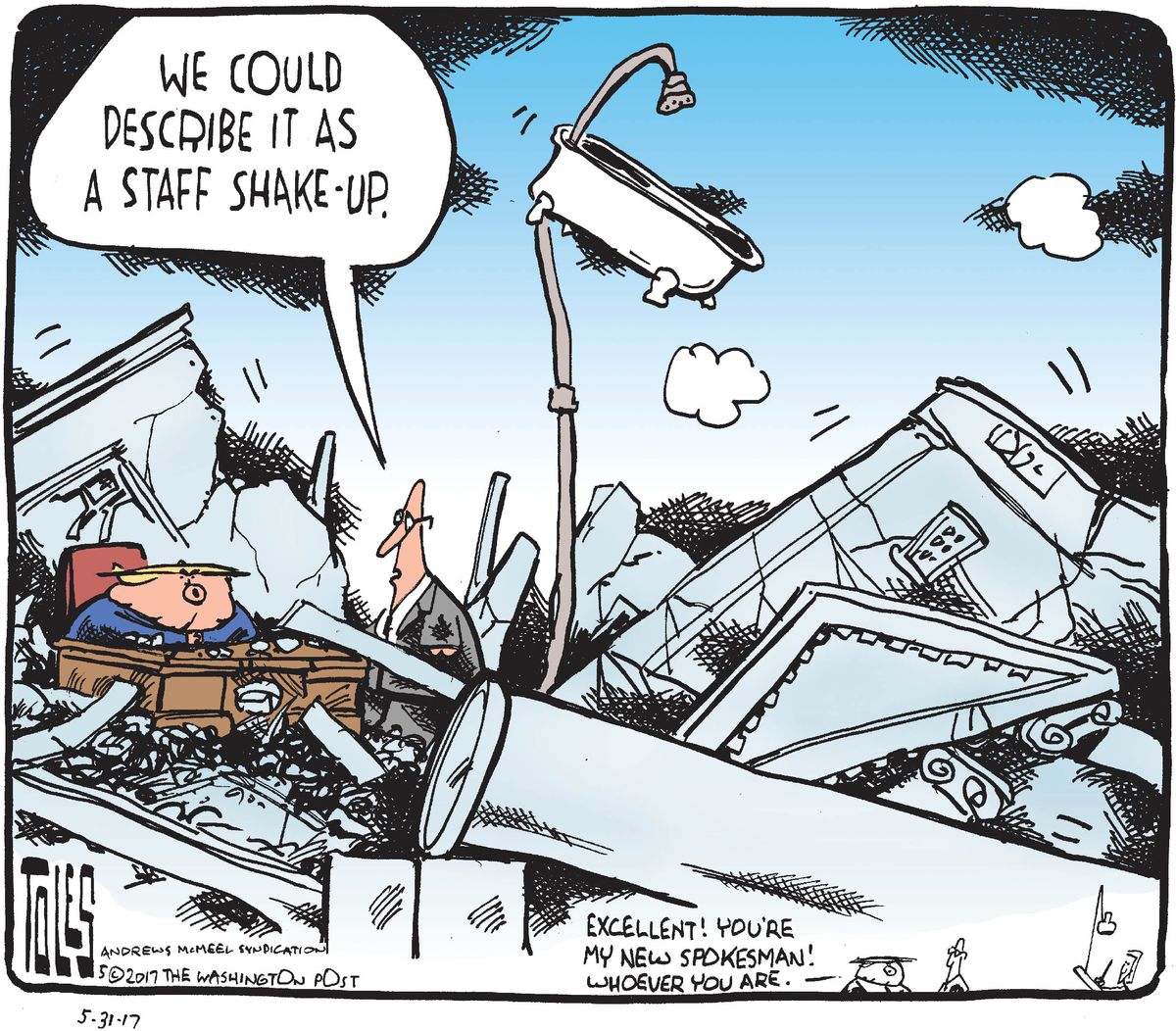 Political cartoon U.S. Trump White House staff change spokesperson spin ...