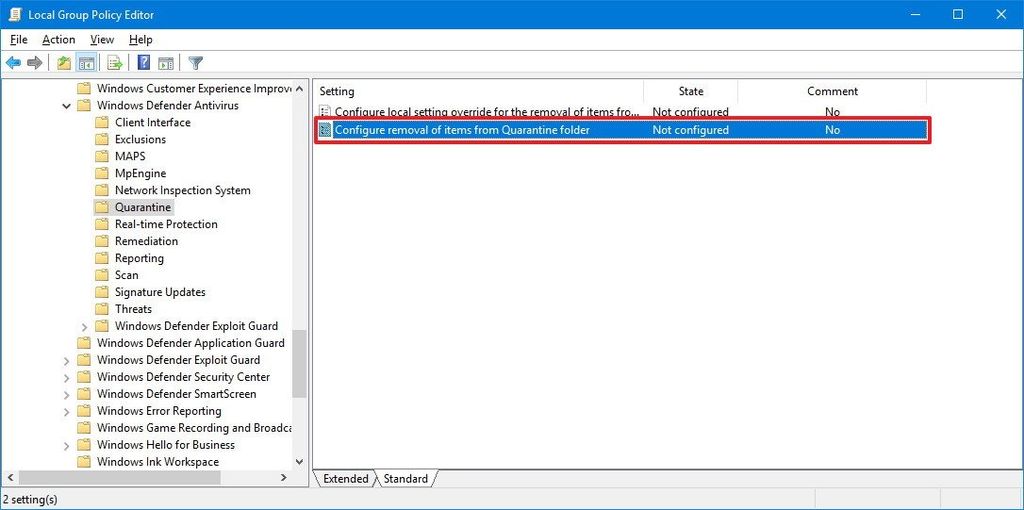 How to configure quarantine files removal on Windows Defender Antivirus ...