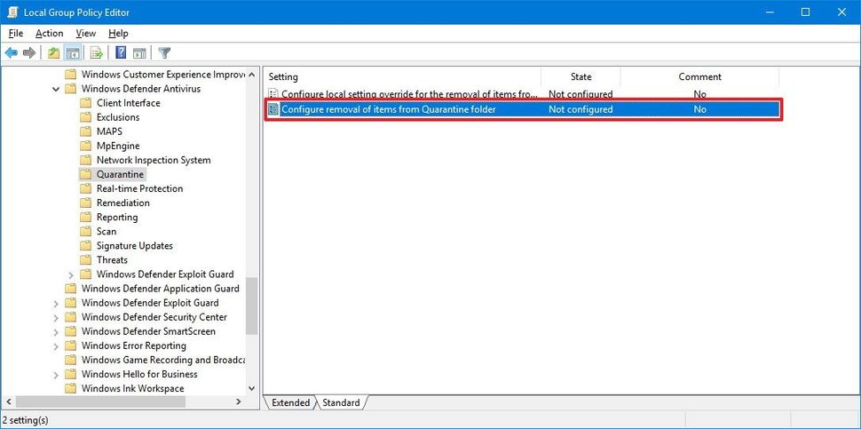 How to configure quarantine files removal on Windows Defender Antivirus ...