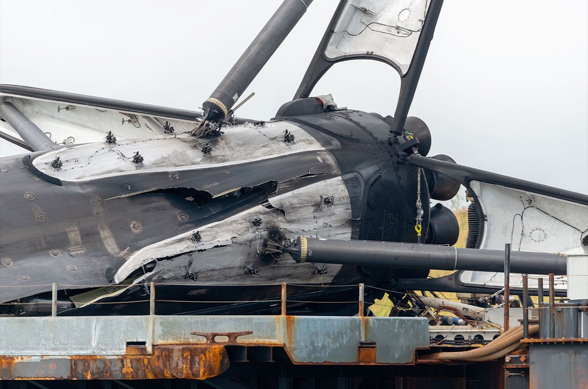 History-making SpaceX Falcon 9 booster mostly destroyed in post-flight ...